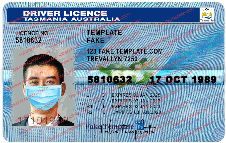 Australia Tasmania Drivers License Template - Fake Template