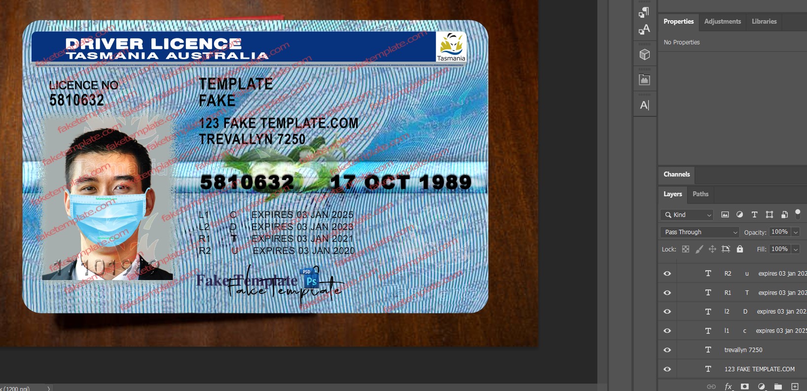Australia Tasmania Drivers License Template - Fake Template